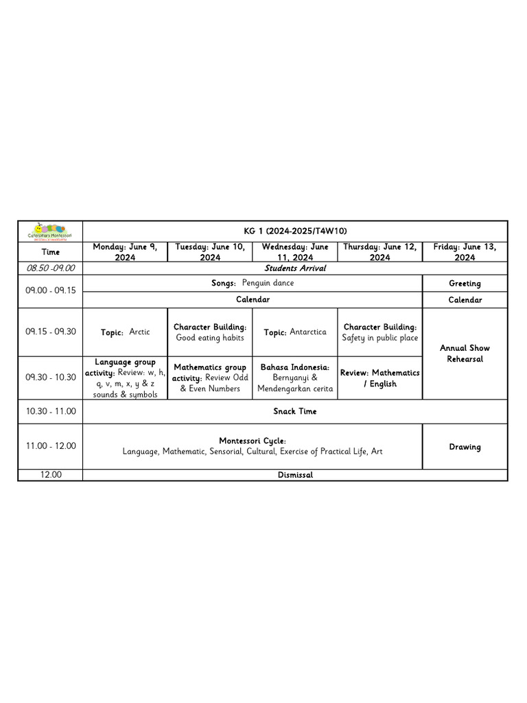 Weekly Plan-2024.25-T4W10-KG1 | PDF