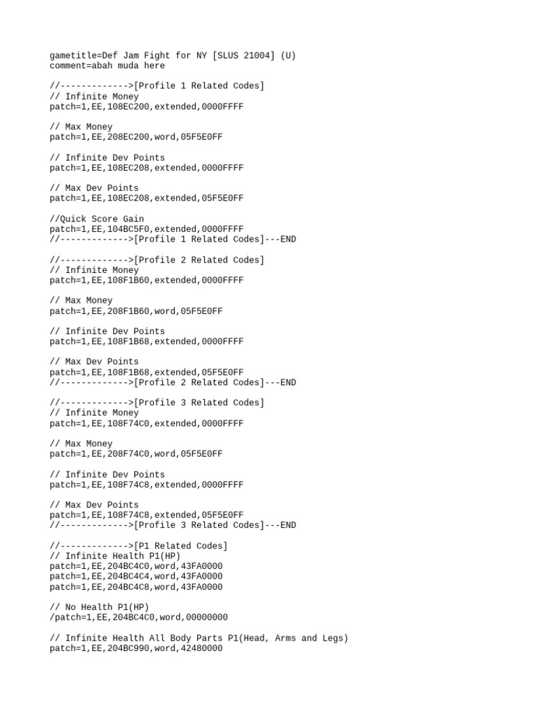 Def Jam Fight for NY Cheat Codes | PDF