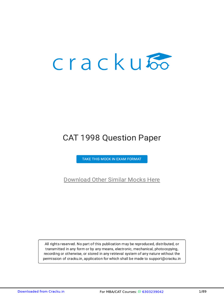CAT 1998 Question Paper by Cracku | PDF