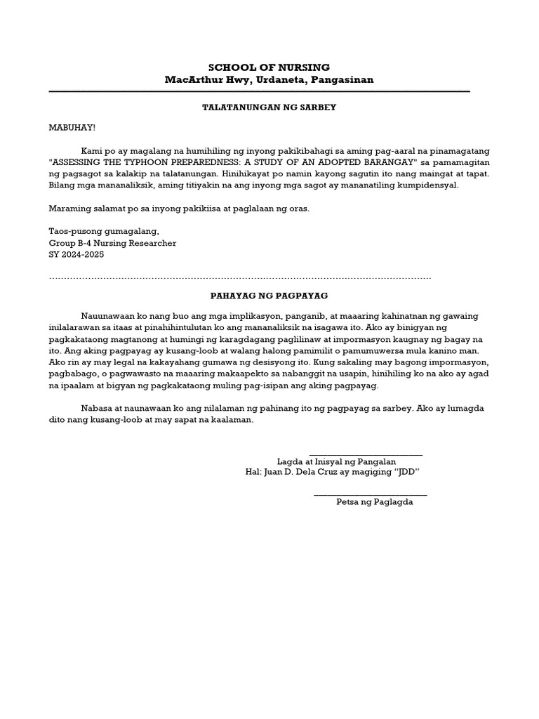 Final Adapted Survey Questionnaire | PDF