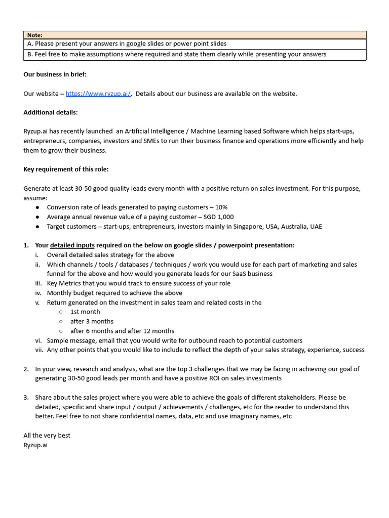 RYZUP - Global Sales EXERCISE | PDF