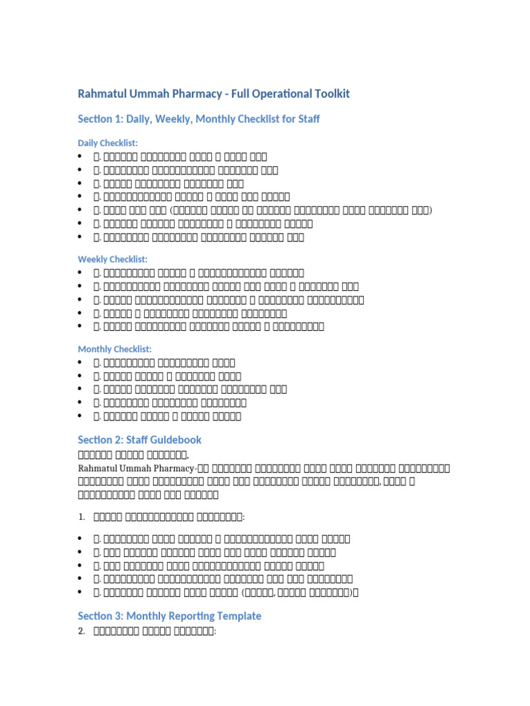Rahmatul Ummah Pharmacy Operational Toolkit | PDF