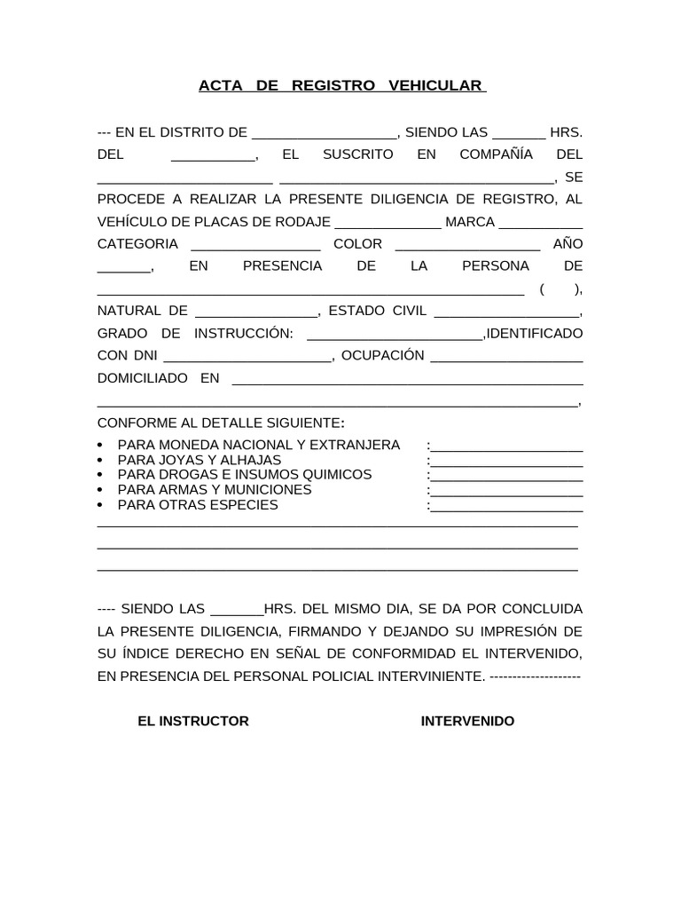 Acta de Registro Vehicular en Panamá | PDF