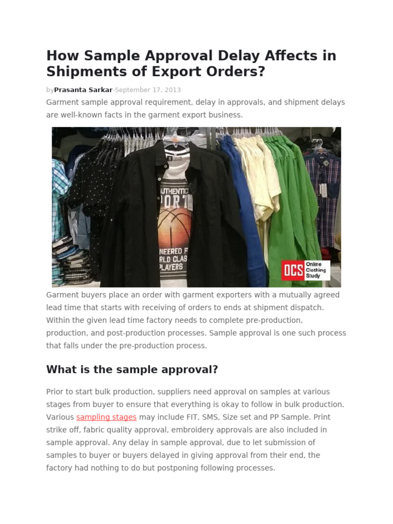 How Sample Approval Delay Affects in Shipments of Export Orders | PDF