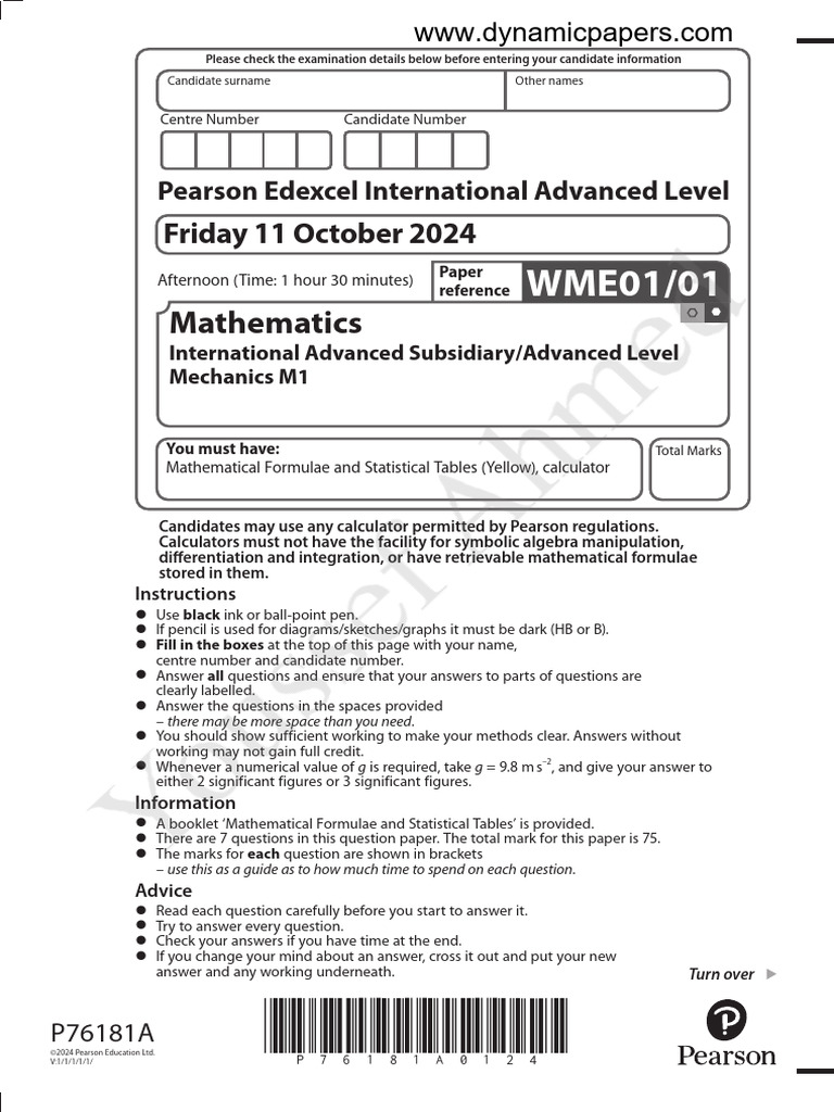 M1 Mechanics Exam Paper Overview | PDF | Force | Physical Phenomena