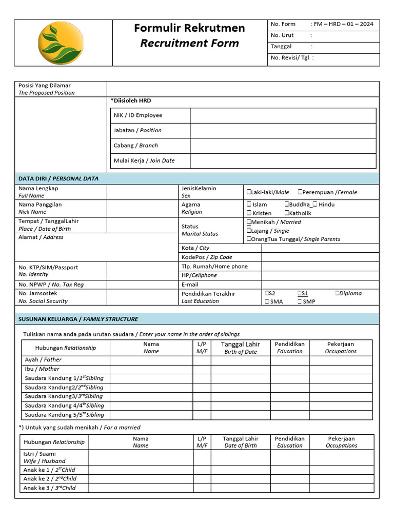 Fm Hrd 01 Form Rekrutmen Pdf