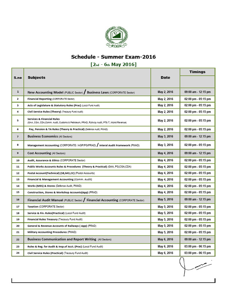 Timetable Summer Exam-2016 | PDF | Audit | Government