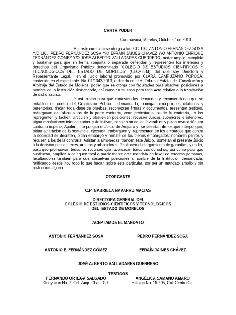 Carta Poder para Firma Contadora Navarro | PDF | Justicia | Crimen y ...