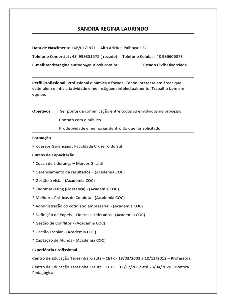 Curriculo Sandra | PDF