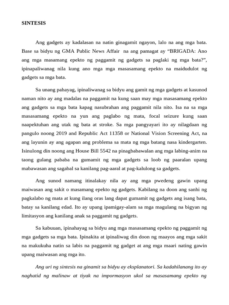 Halimbawa ng Sintesis (1) | PDF