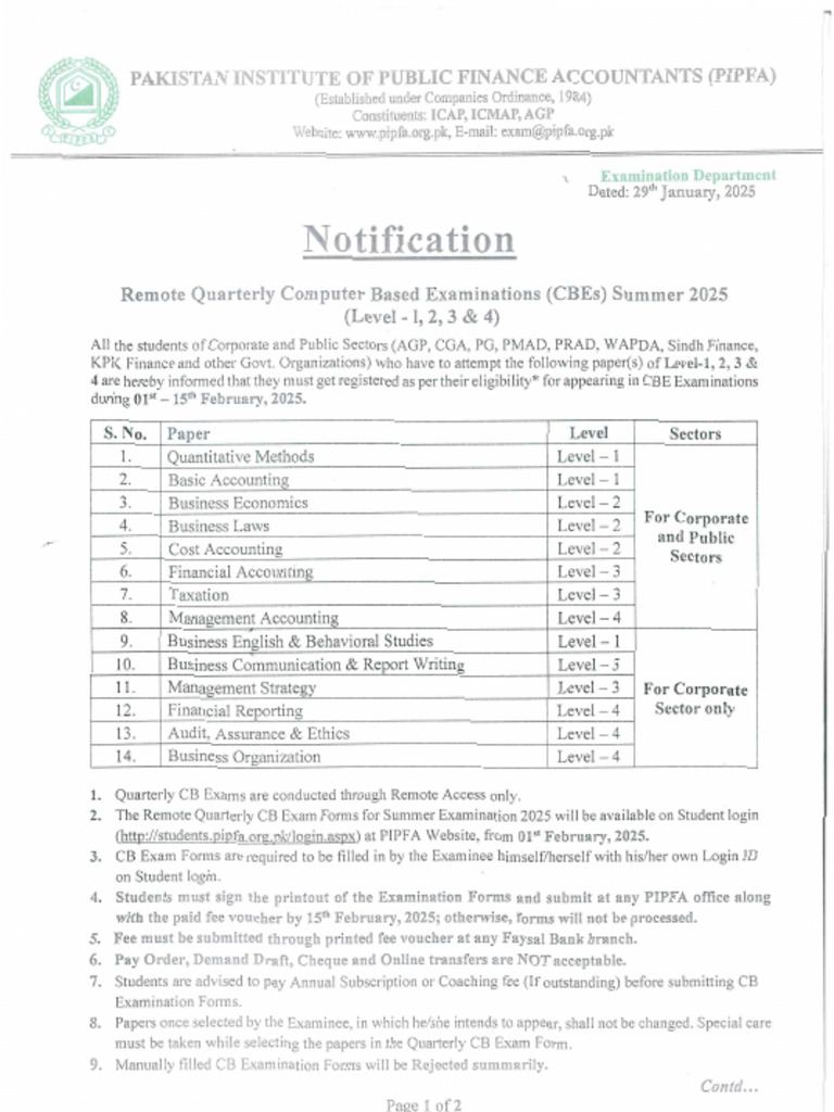 PIPFA Remote CBE Registration Notice 2025 | PDF | Accounting