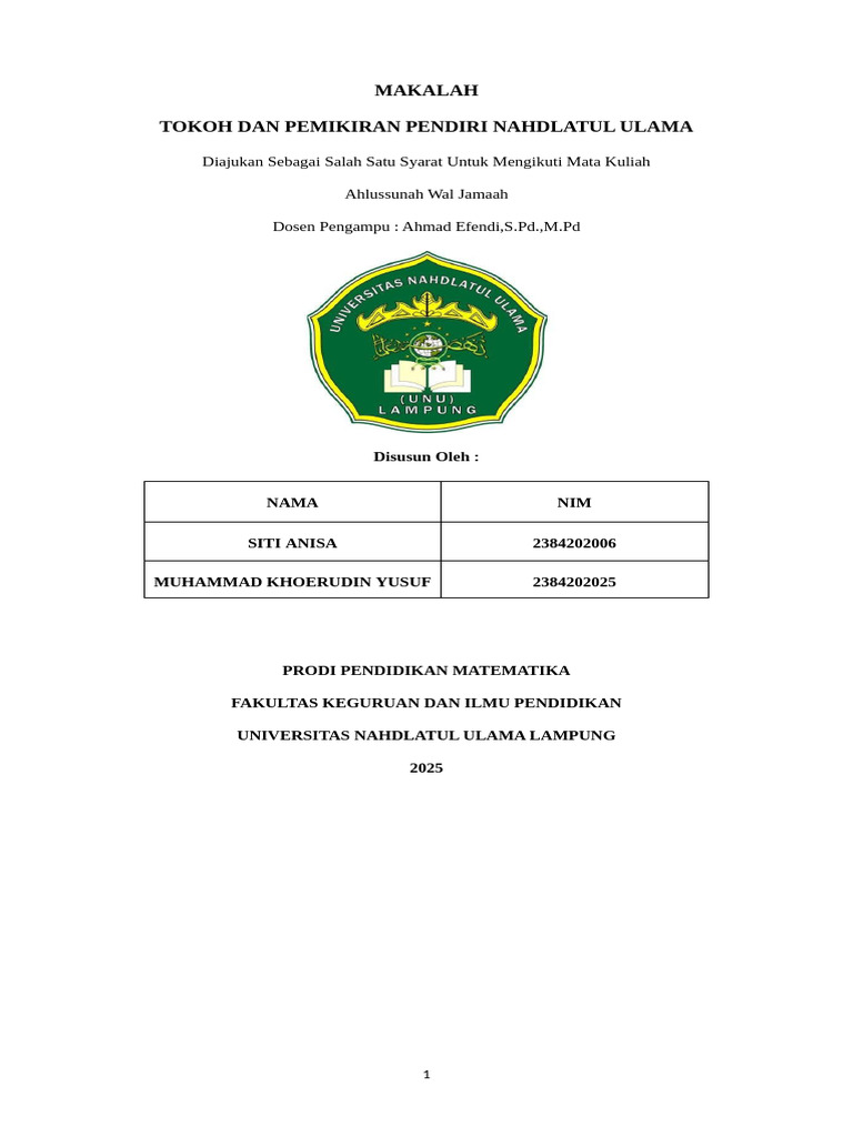 Pemikiran Pendiri Nahdlatul Ulama | PDF