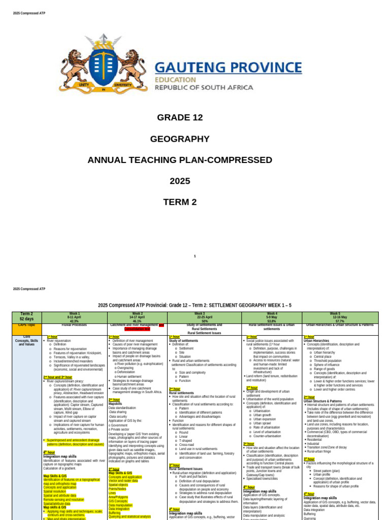Grade 12 Geography ATP 2025: Term 2 | PDF | Geographic Information ...