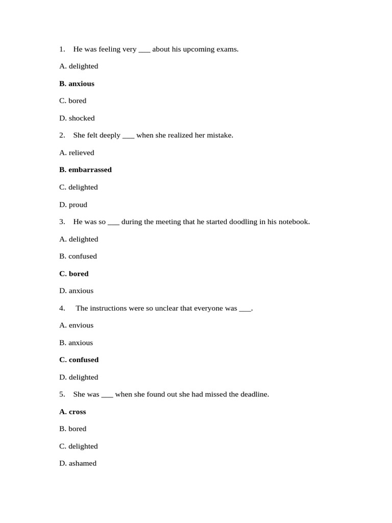 Emotion Vocabulary Quiz | PDF
