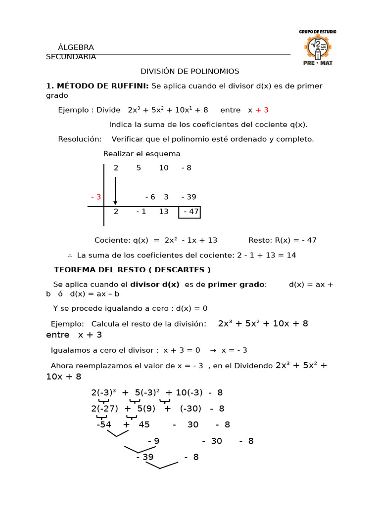 División de Polinomios | PDF | División (Matemáticas) | Ciencia ...