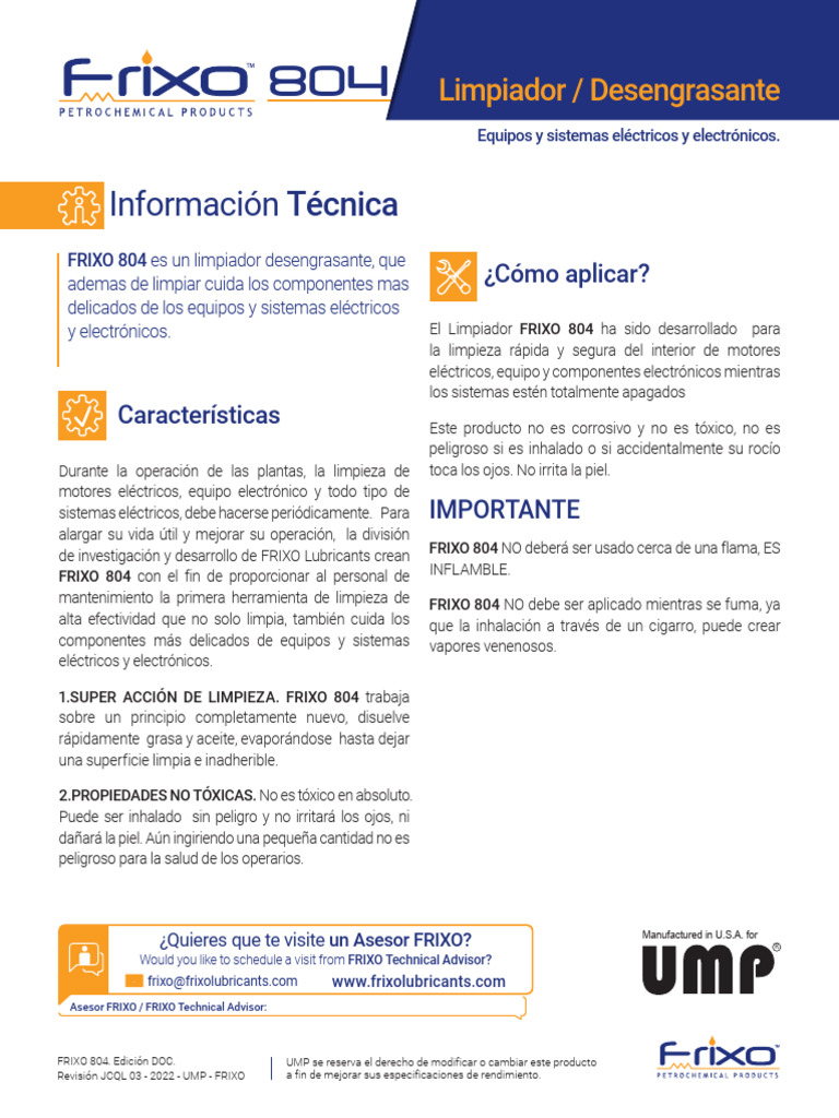 Ficha Técnica FRIXO 804 | PDF