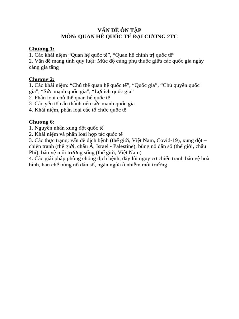 Vấn Đề Ôn Tập Qhqtđc 2tc | PDF