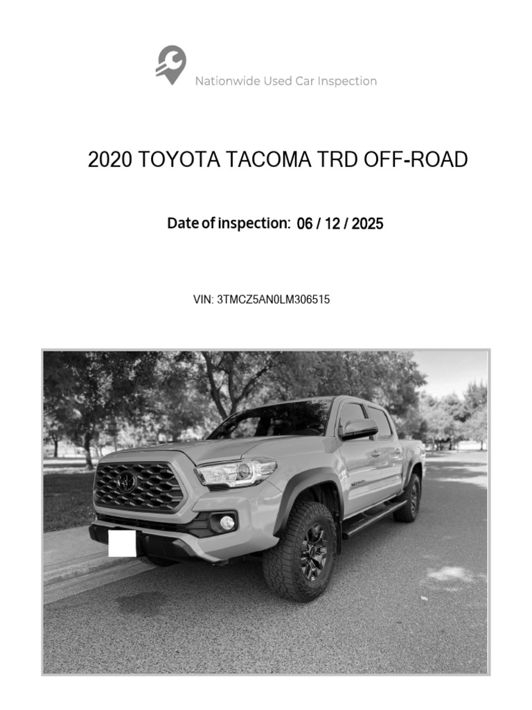 2020 Toyota Tacoma Inspection Report | PDF | Motor Vehicle | Automotive ...
