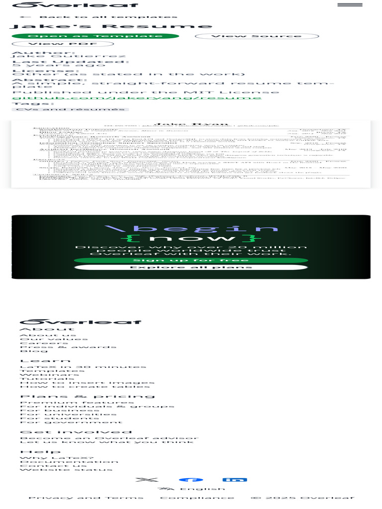Jake's Resume - Overleaf, Online LaTeX Editor | PDF | Postgre Sql | Résumé