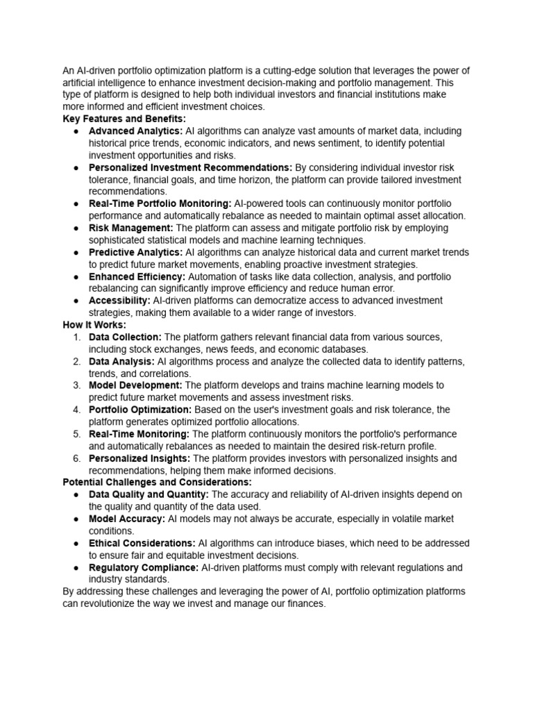 AI-Driven Portfolio Optimization Solutions | PDF | Artificial ...