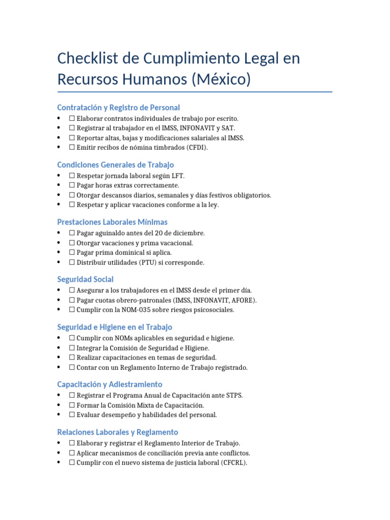 Checklist RH Mexico | PDF