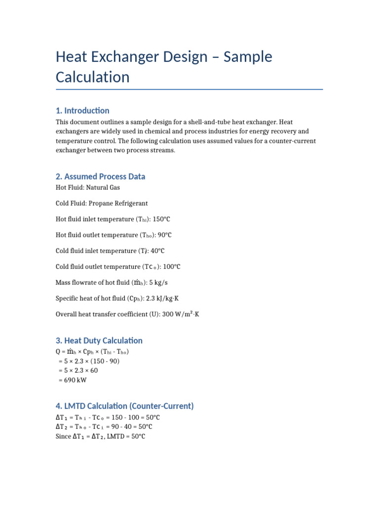 Heat Exchanger Design Calculation | PDF
