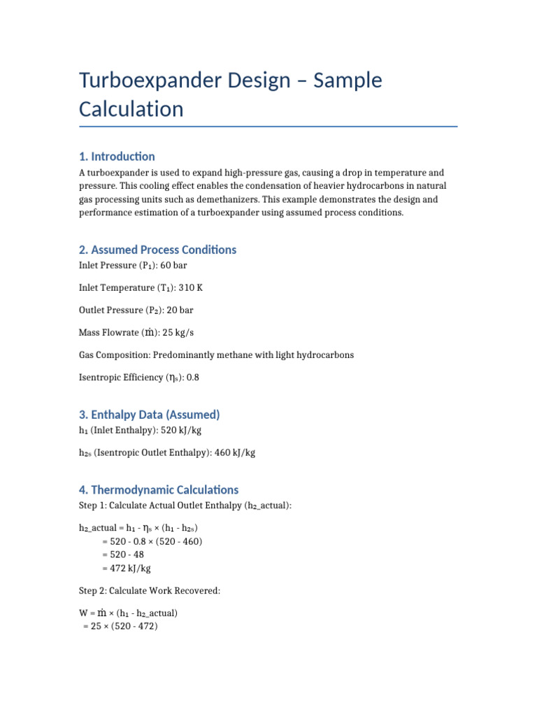 Turboexpander Design Calculation | PDF