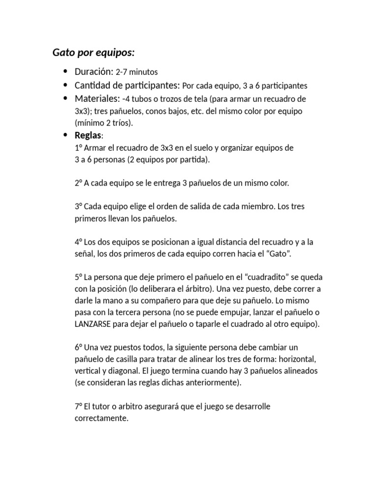 Juego de Gato por Equipos | PDF