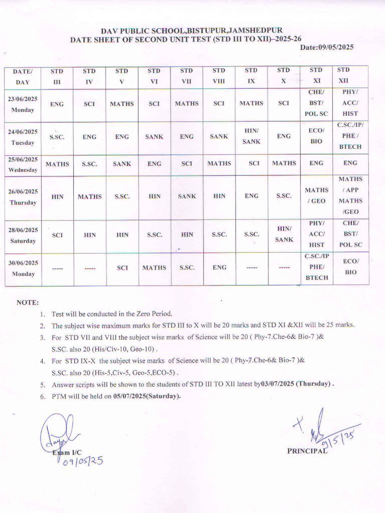 Date Sheet Ut2 2025 26 | PDF