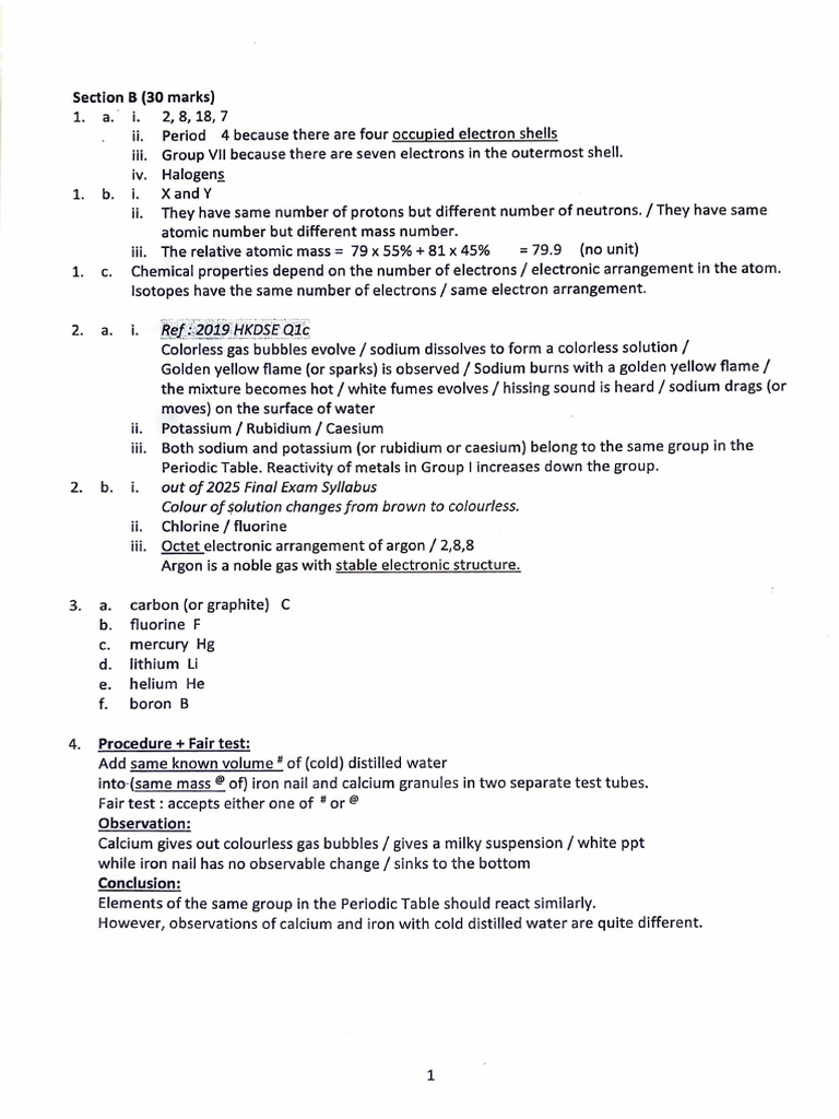 F3 Chem FE Practice Paper (KEY) | PDF | Magnesium | Calcium