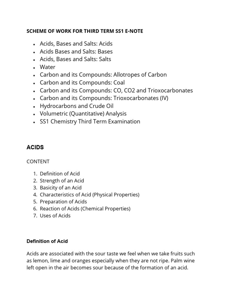 Third Term Chemistry SS1 | PDF | Ph | Acid