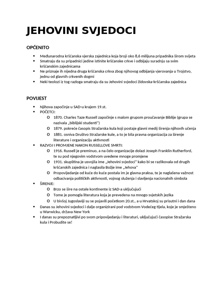 Jehovini Svjedoci | PDF