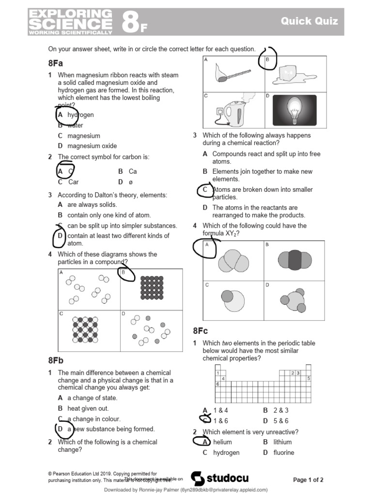 Chemistry Quick Quiz Questions | PDF | Chemical Elements | Melting Point