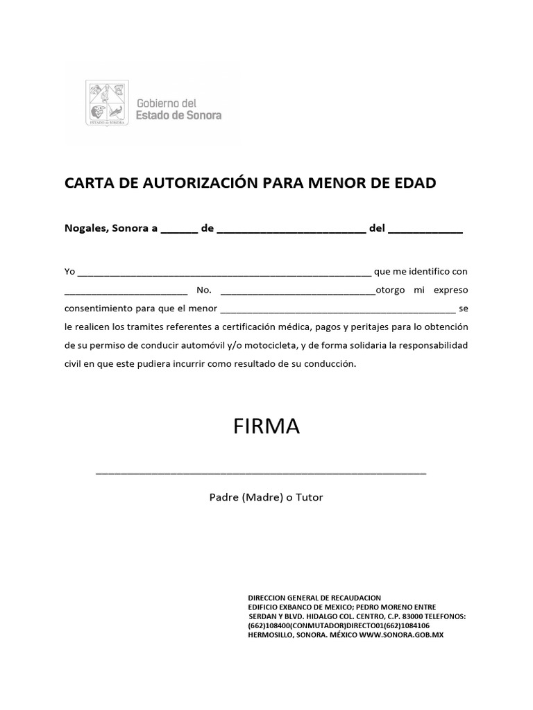 Carta de Autorización para Menor de Edad | PDF