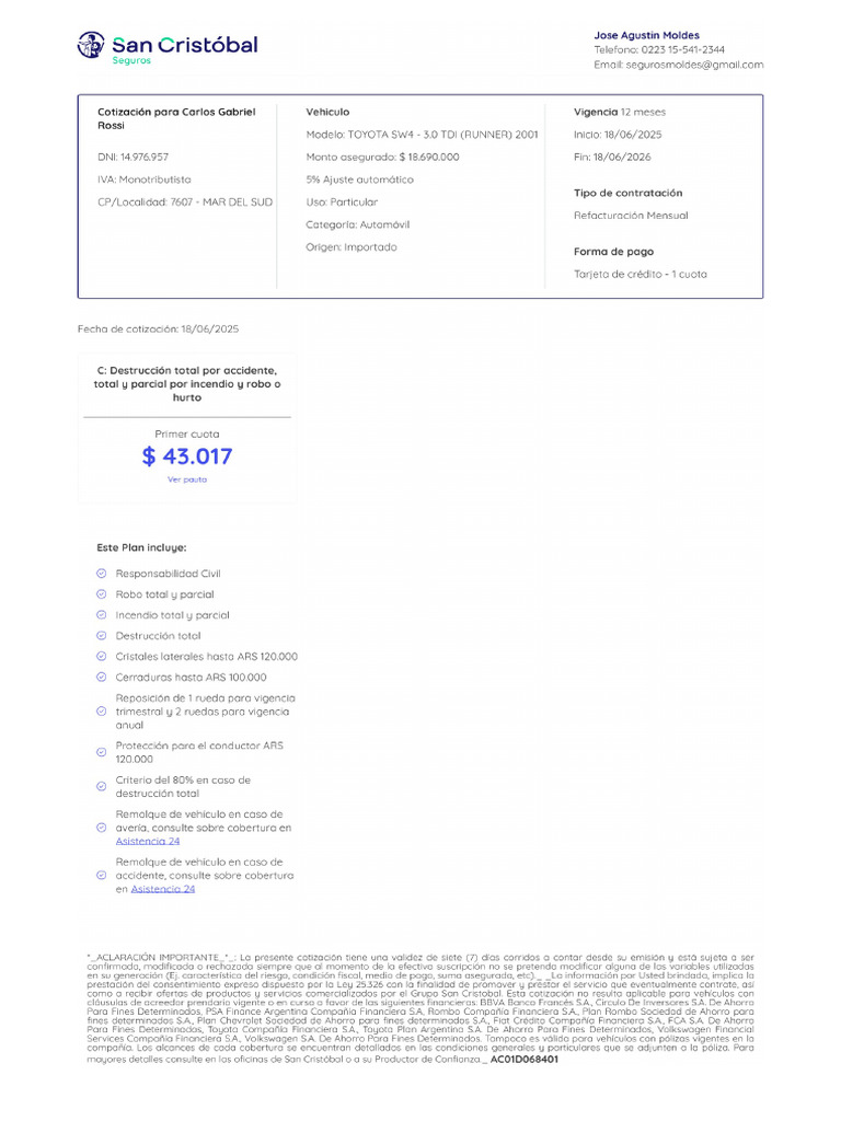 Cotización Carlos Gabriel Rossi - 18-06-2025 | PDF