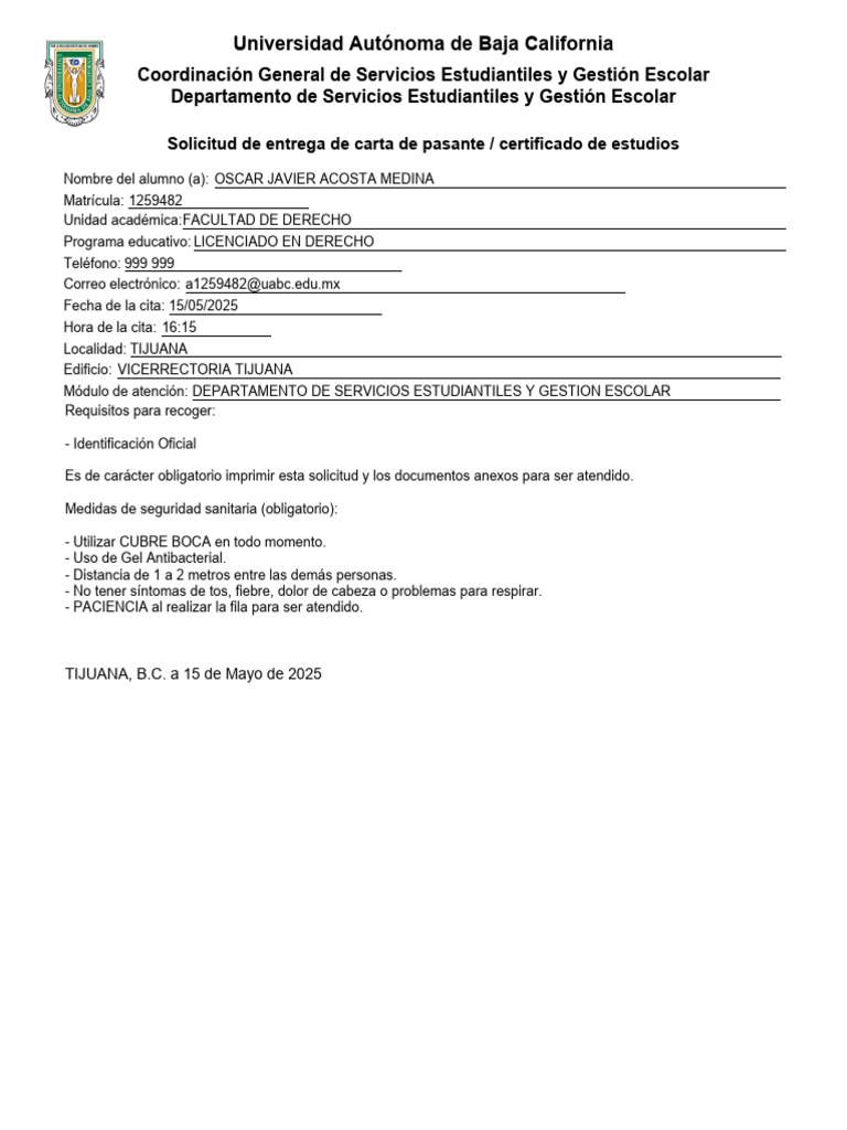 Solicitud Carta Pasante | PDF