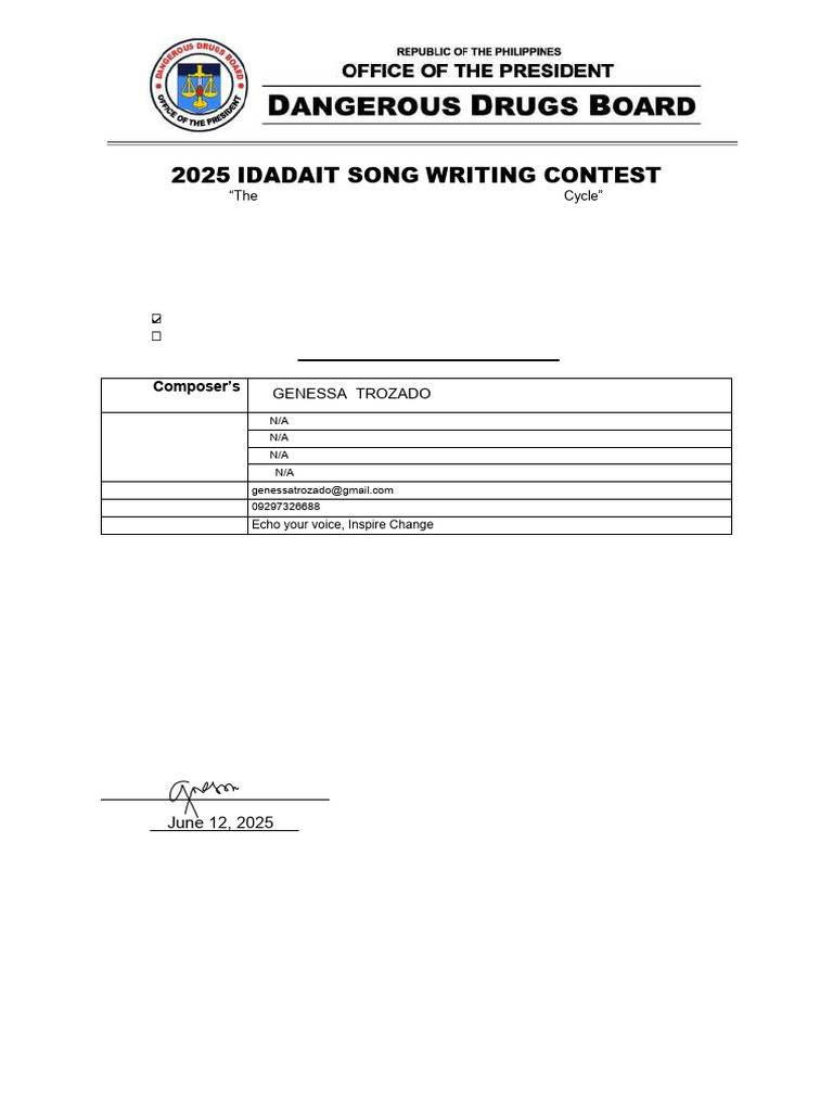 (Entry Form) 2025 Idadait Song Writing Contest Rev.1 | PDF