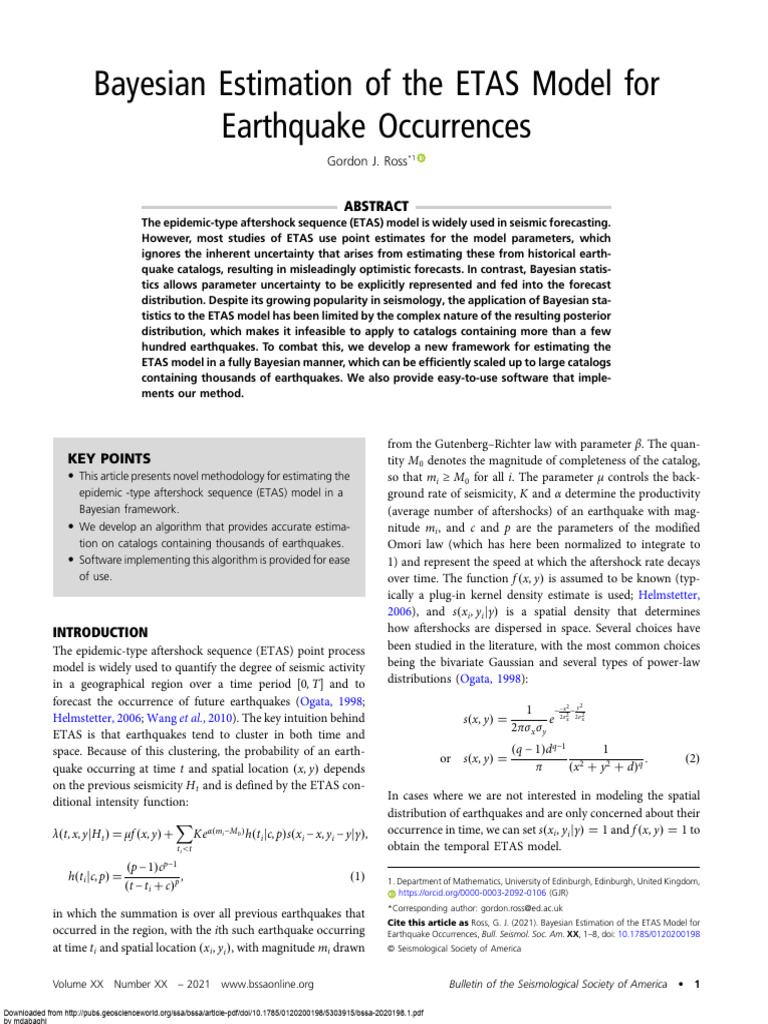 Ross Et Al BayesianEstimation ETAS BSSA 2021 | PDF | Earthquakes ...