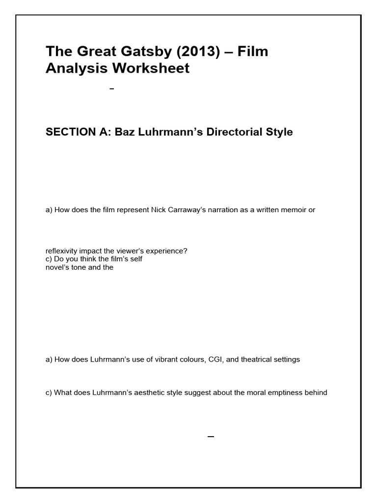 The Great Gatsby Worksheet Grade 11 2025 | PDF | The Great Gatsby