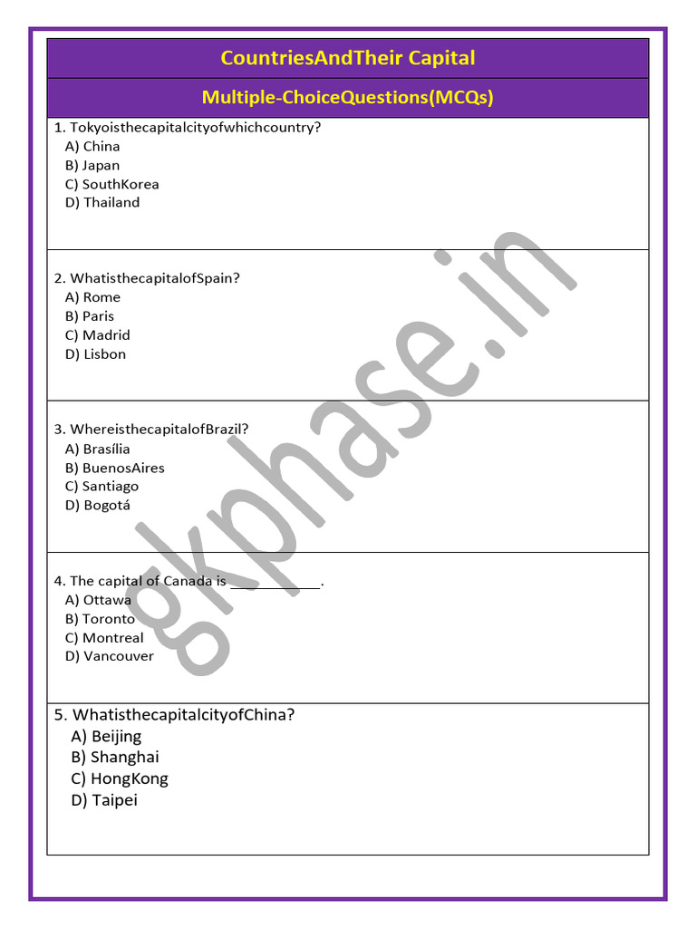 Countries Capital Mcq2 | PDF