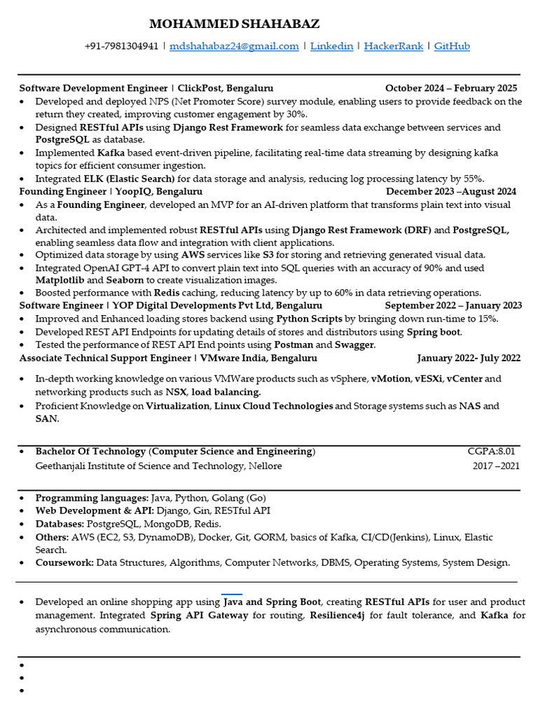 Shahabaz Mohammed Resume | PDF | Databases | Postgre Sql