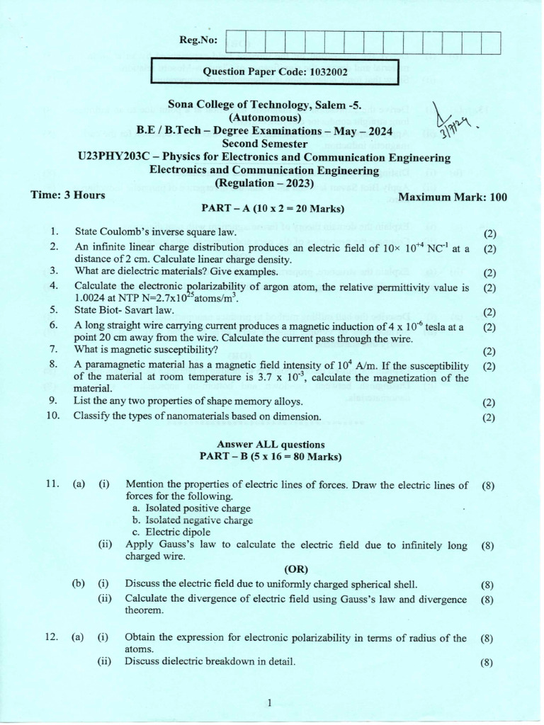 2 Sem Question Paper-ECE | PDF