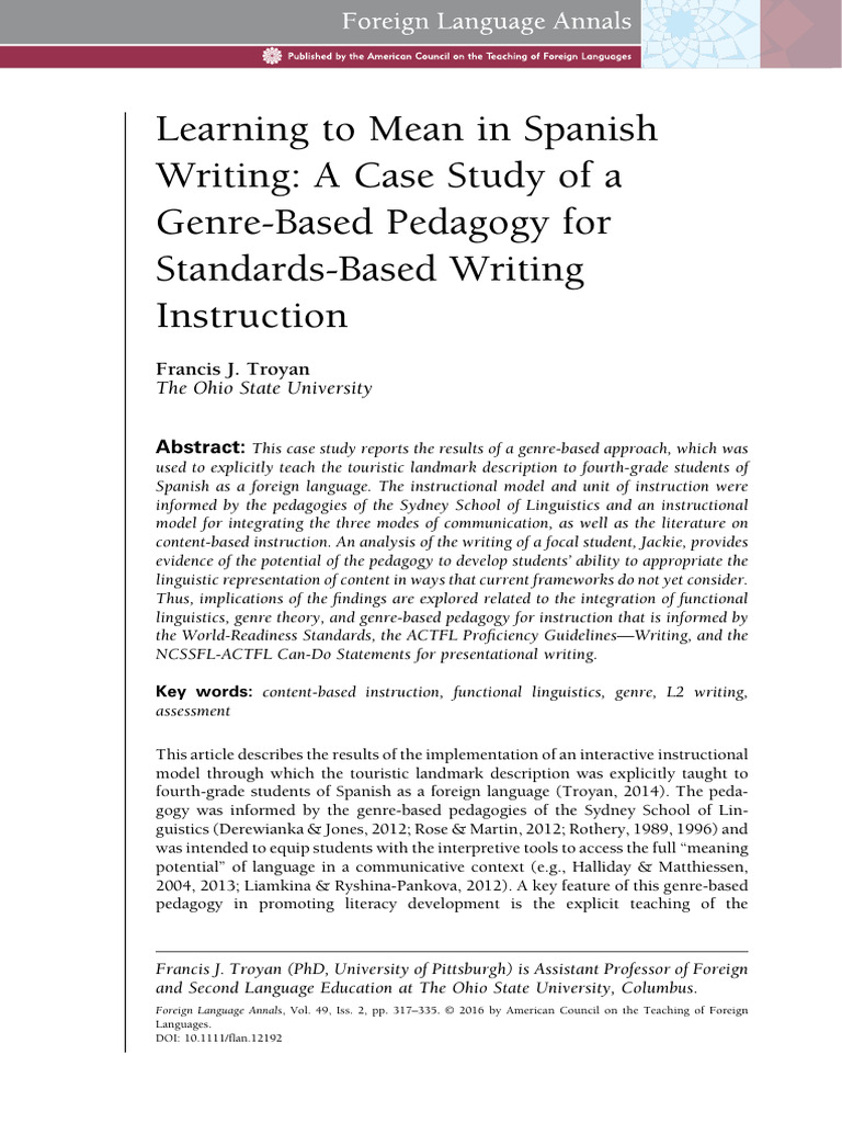 Genre-Based Pedagogy in Spanish Writing | PDF | Adverb | Linguistics