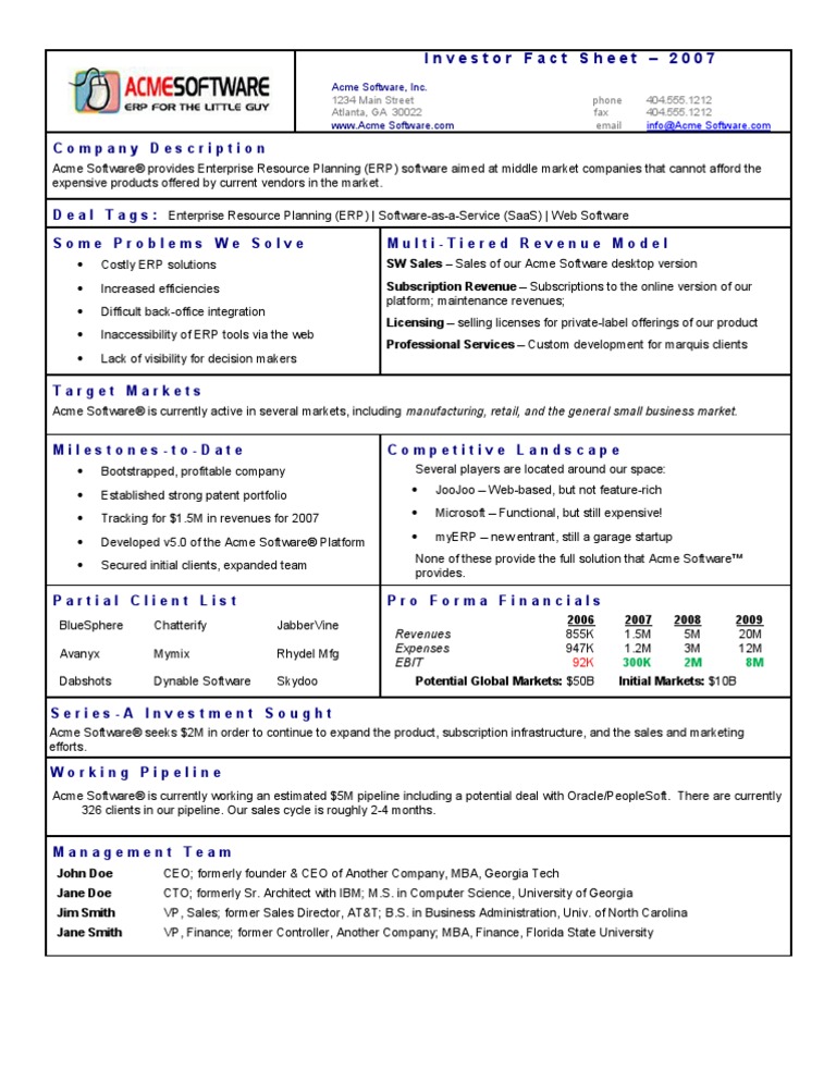 Template - One Pager - Dashboard | PDF | Enterprise Resource Planning ...