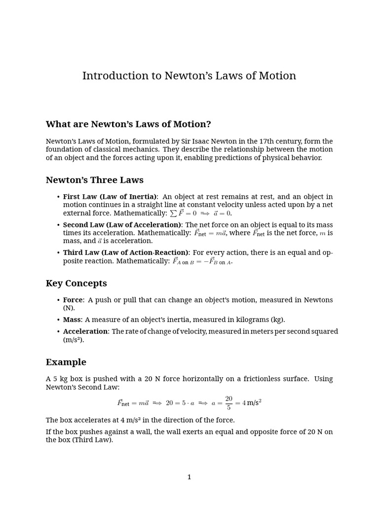 Introduction To Newton's Laws of Motion | PDF