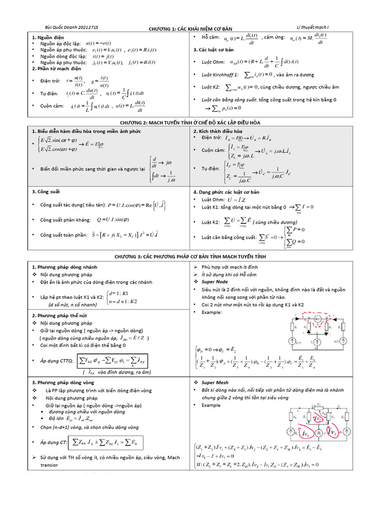 Tong Hop Cong Thuc Li Thuyet Mach 1 Dai Hoc Bach Khoa Ha Noi 80591 | PDF