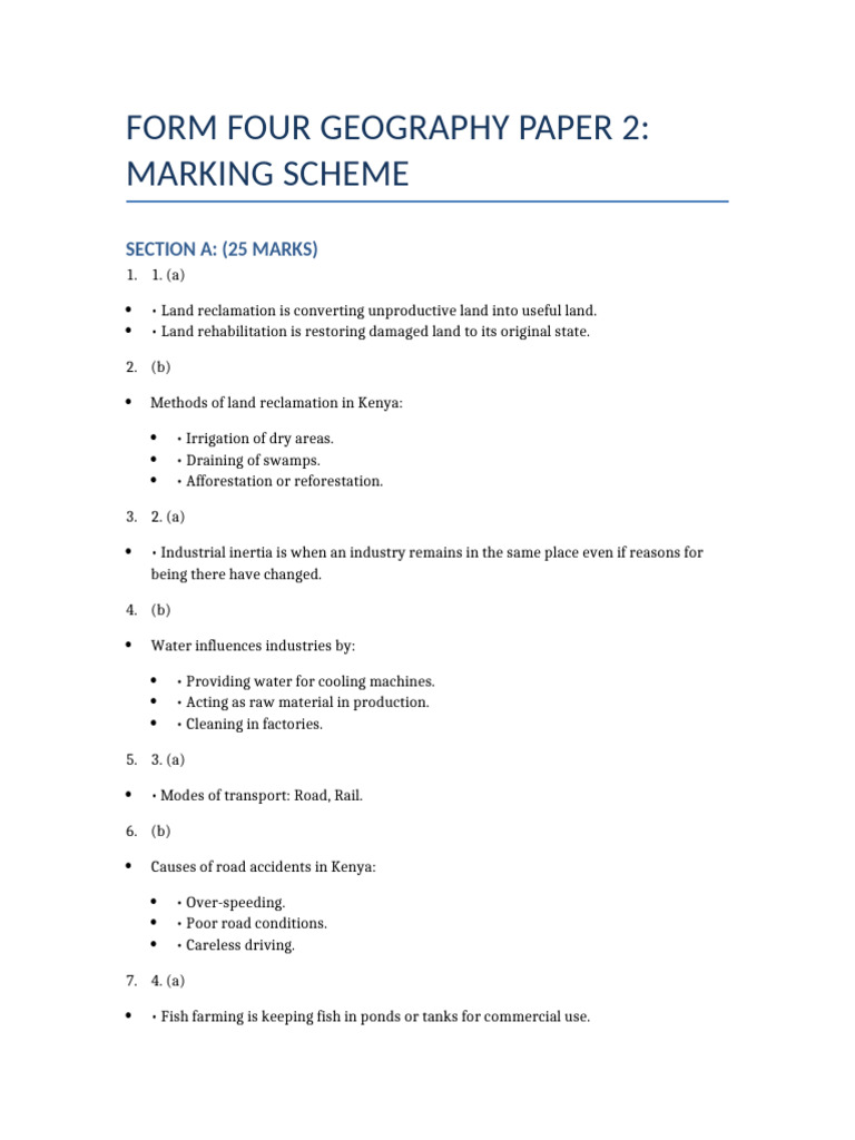 Form Four Geography Paper 2 Guide | PDF