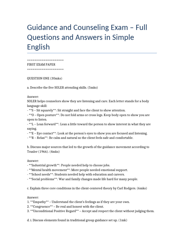 Guidance and Counseling Exam Guide | PDF | Counseling Psychology ...
