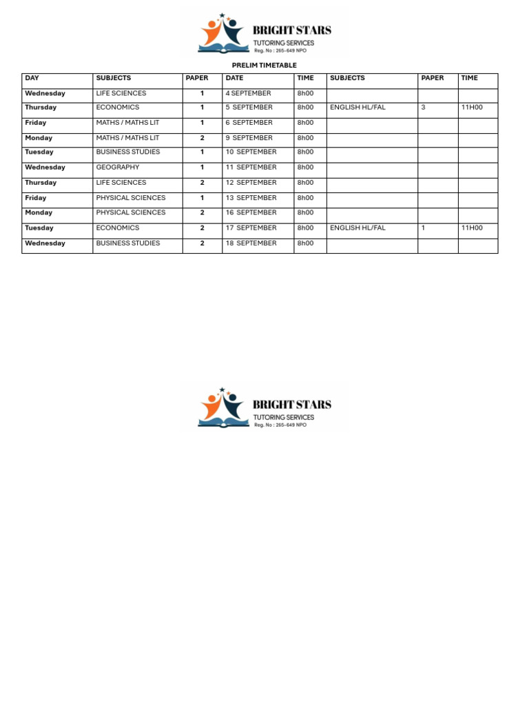 Prelim Timetable | PDF