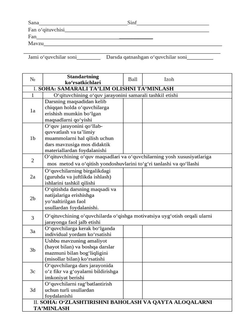 Dars Tahlil To'liqlashtirilgan | PDF